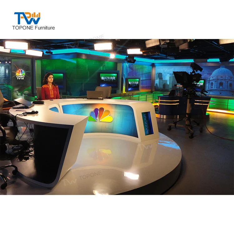 White Curved Reception Desk - Modern TV Broadcast News Table