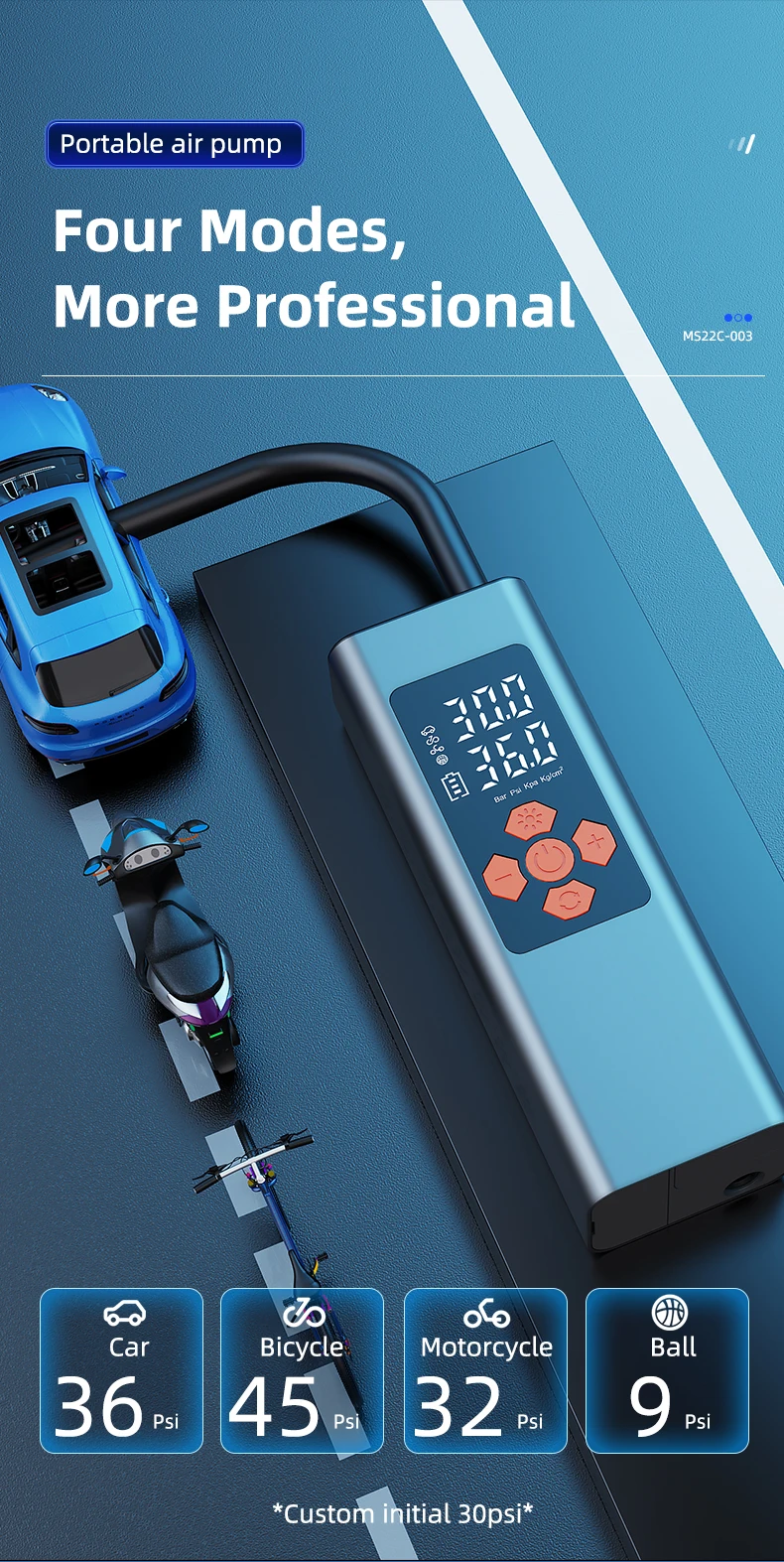 Car Tires Compressor Mini Portable Pointer Digital Cordless Tire Tyre ...