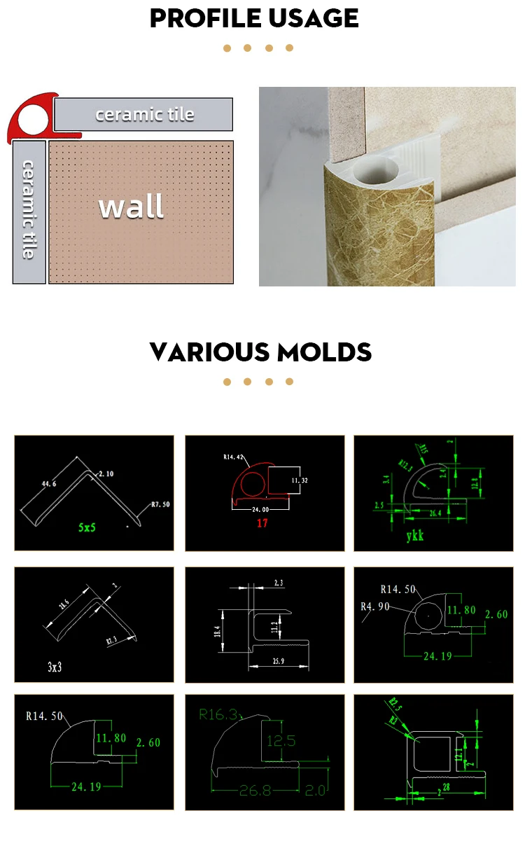 Plastic Trim Type Ceramic Edging Strips Marble Tile Edge Angle Profiles ...