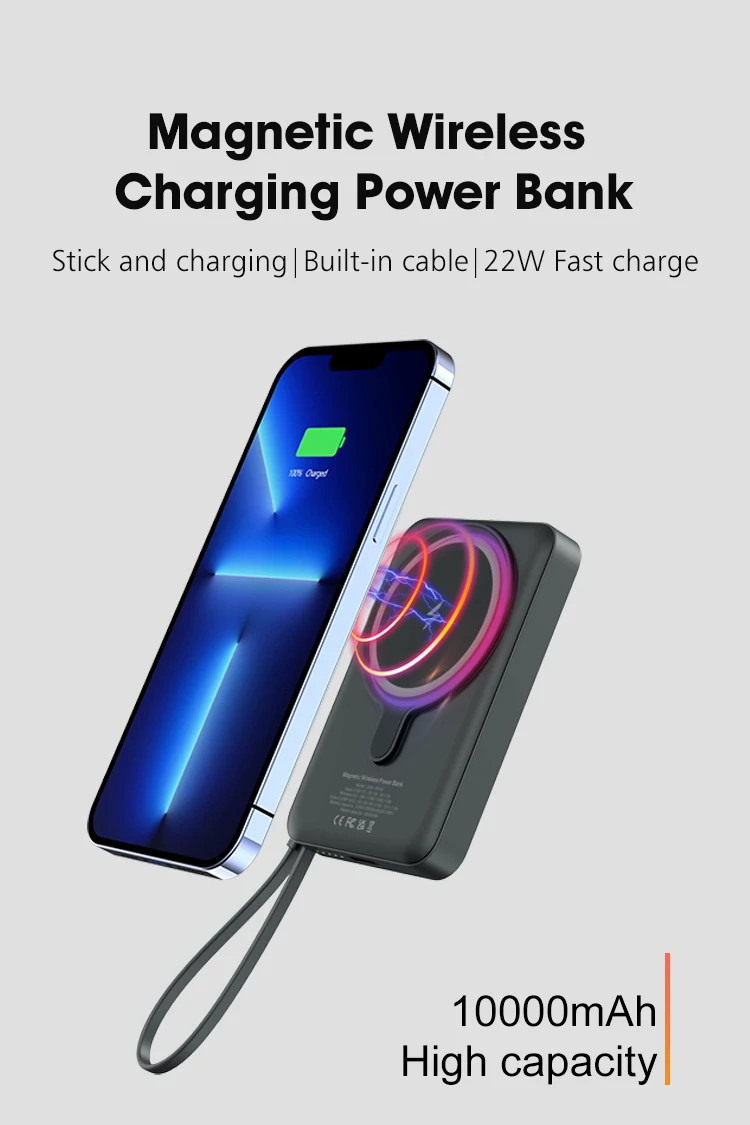 10000mah Magnetic Wireless Battery Pack - Portable Power Bank