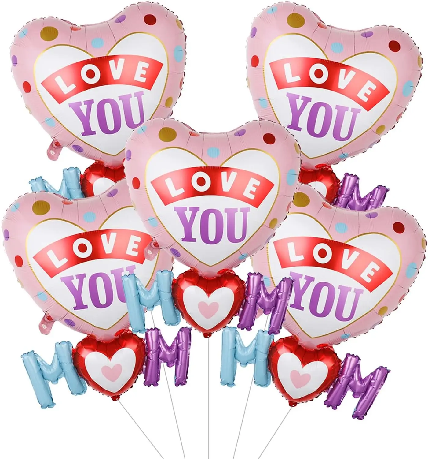 Love You Mom Balloons Mom Heart Foil Balloons for Mother's Day Themed ...