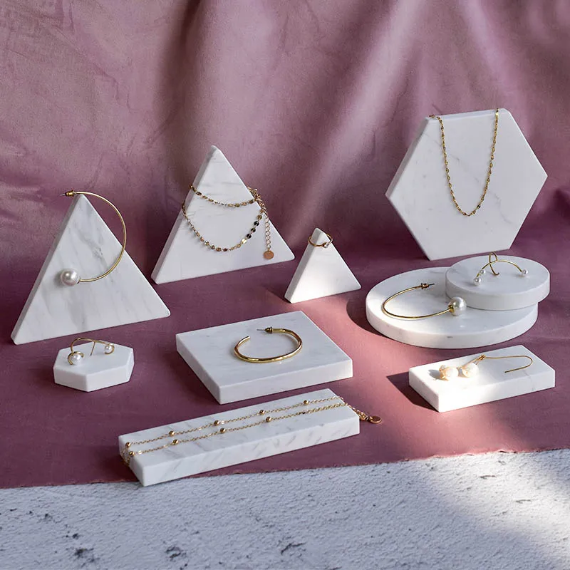 White Marble Jewelry Display Dish Set Rings Earrings Necklace Shelf ...