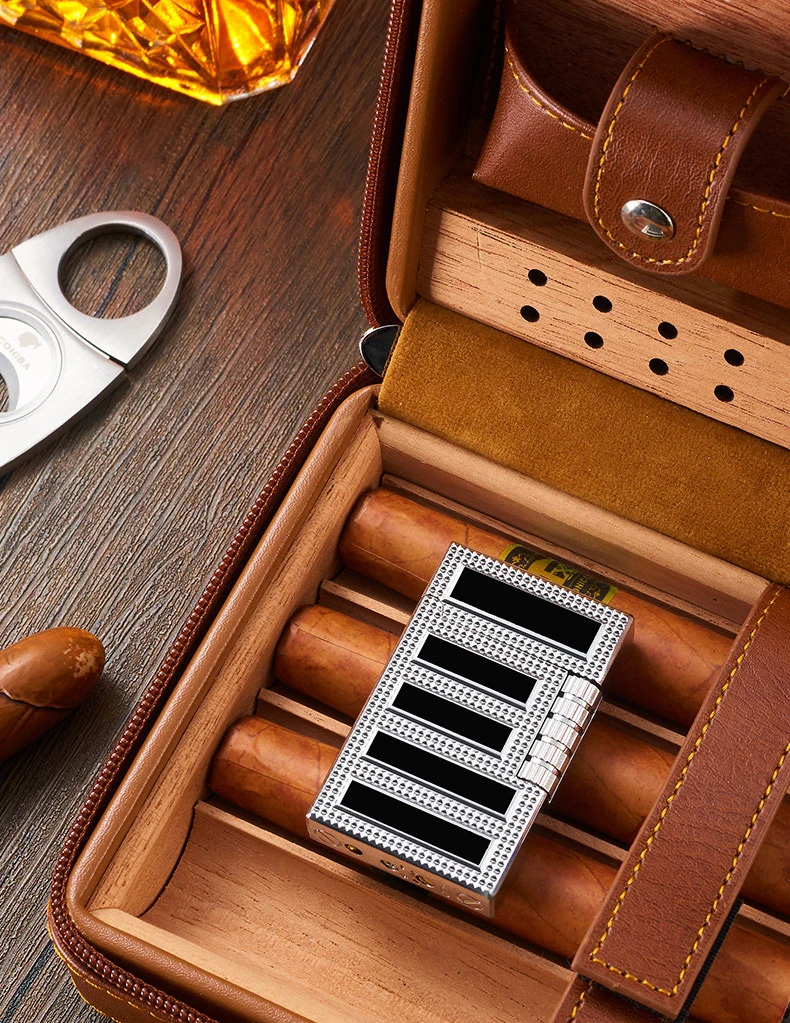 Luxury Cool Gold Silver Metal Oblique Fire Open Flame Gas Cigarette ...