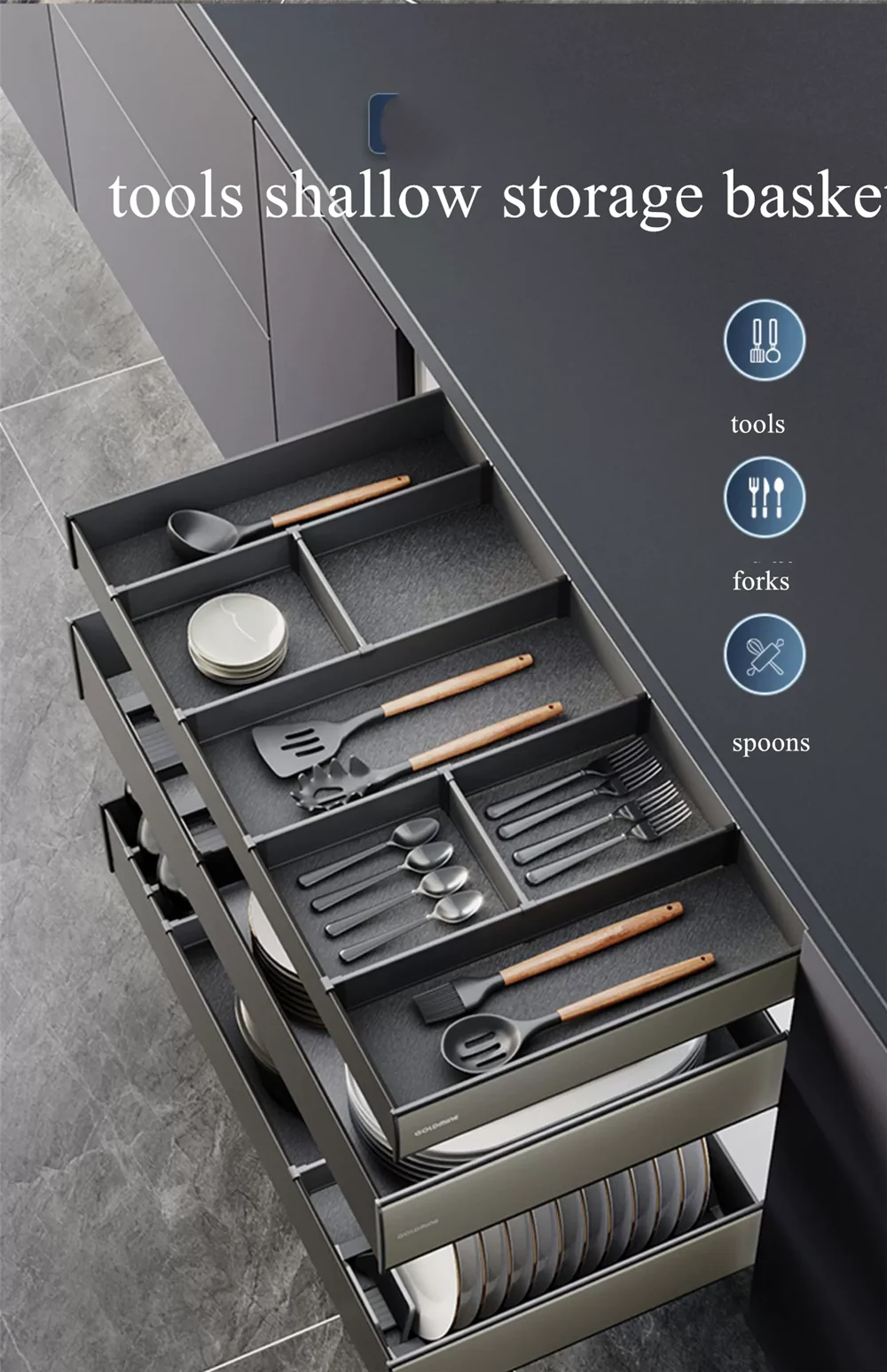 Multifunctional Pull-out Basket Cabinet Dish and Bowl Storage Basket ...