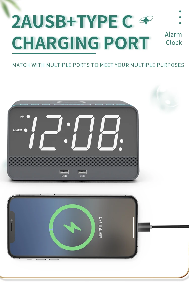 Led Digital Clock with Radio & Wireless Charging