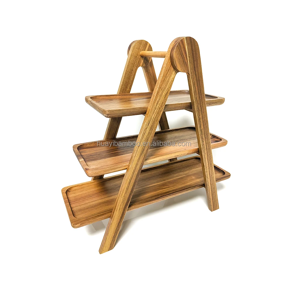 Antique Acacia Wood Tiered Serving Tray, 3 Tier Serving Platter Party ...