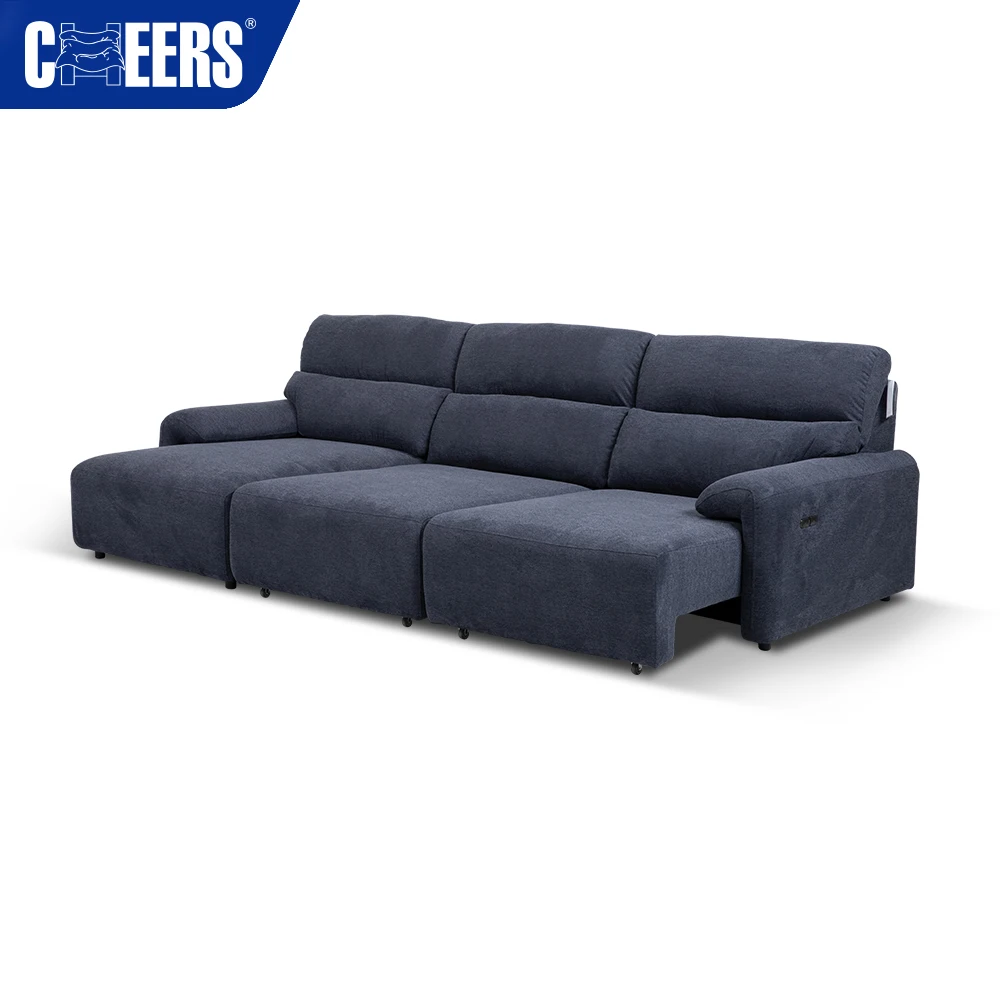 Manwah Cheers Blue Fabric Power Slide Chaise Sofa Chaise Sleeper Sofa ...