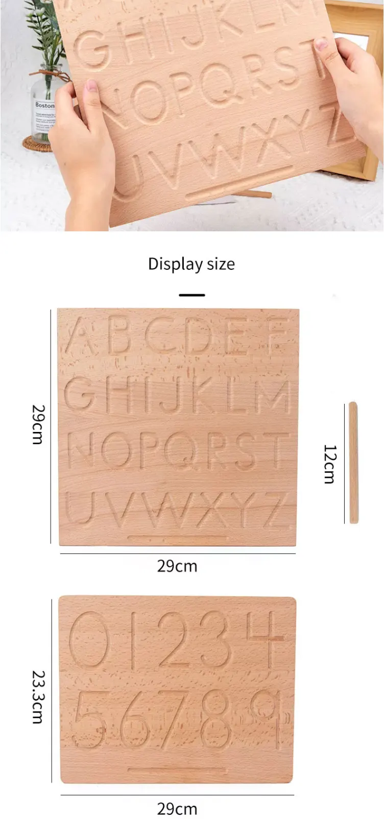 Wooden Montessori Teaching Handwriting Alphabet Numbers Wood Kid Game ...