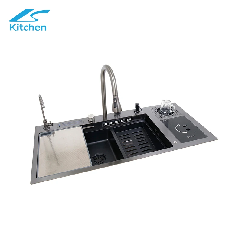 10046 Latest Black Luxury Waterfall Smart Nano Garbage Kitchen Sink ...