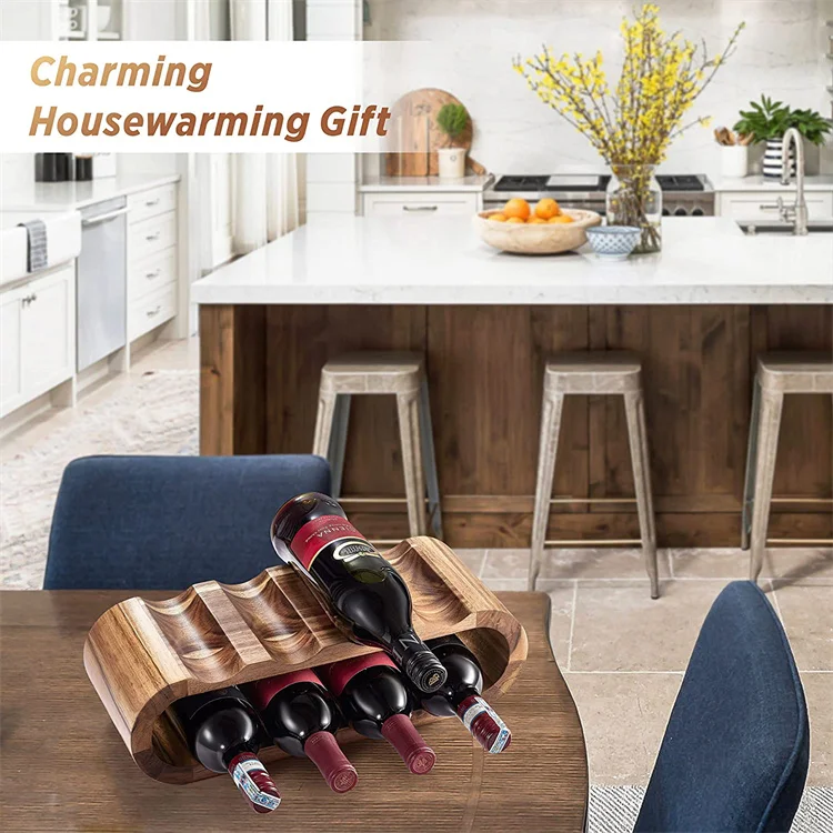Rustic Acacia Wood Wine Rack Bottle Holder Stand Storage Countertop ...