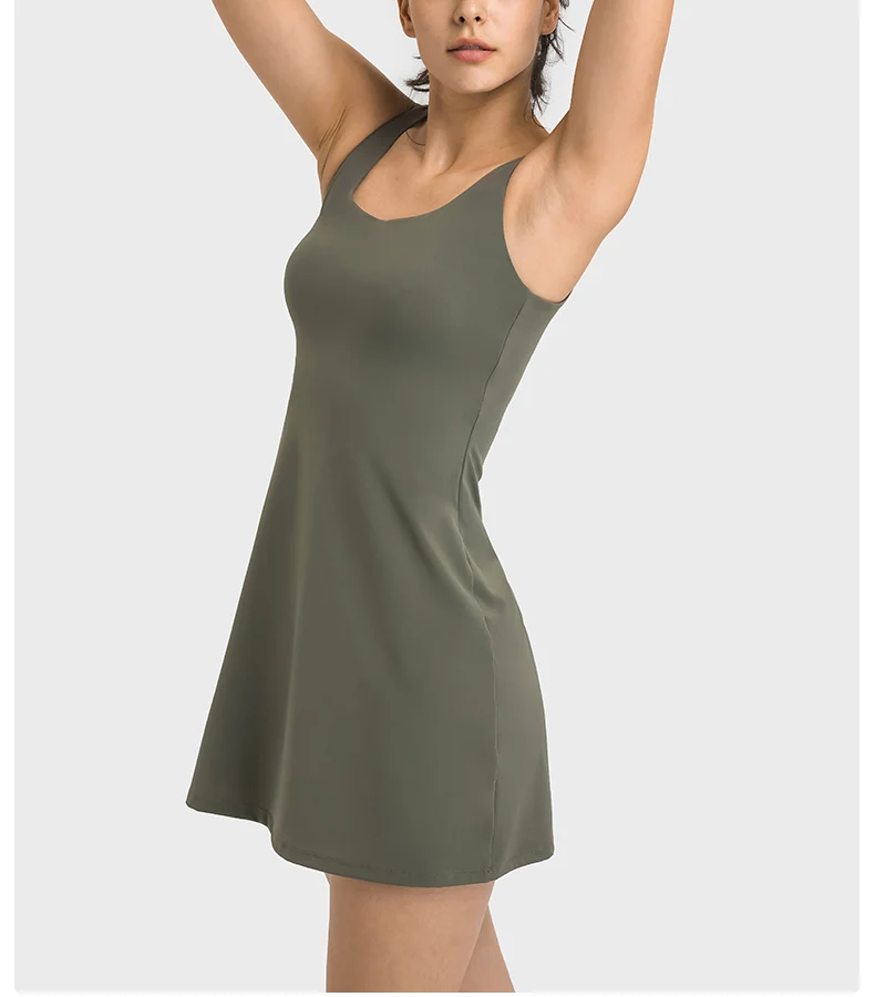 Womens 2-in-1 Exercise Dresses With Built-in Shorts Workout Athletic ...