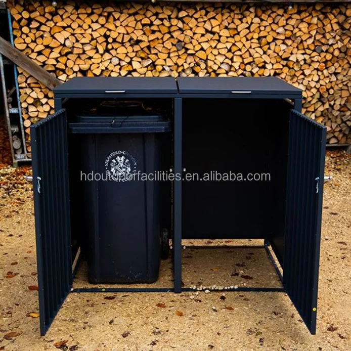 Outdoor Steel Garden Trash Bin with Open Top Structure Wheelie Bin with ...