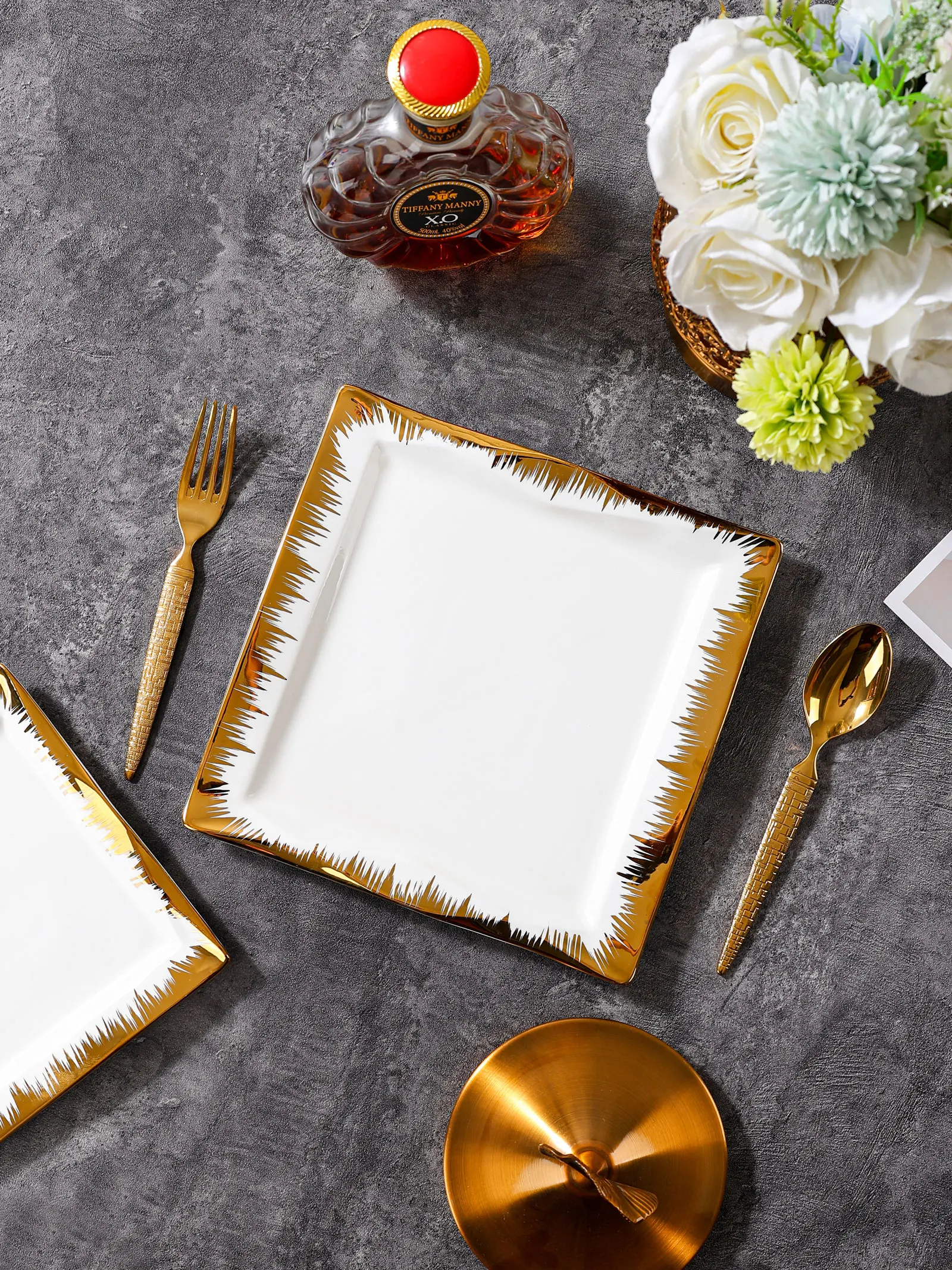 Modern Gilded Piano Pattern Diamond Plate Sets Porcelaine Dinnerware ...