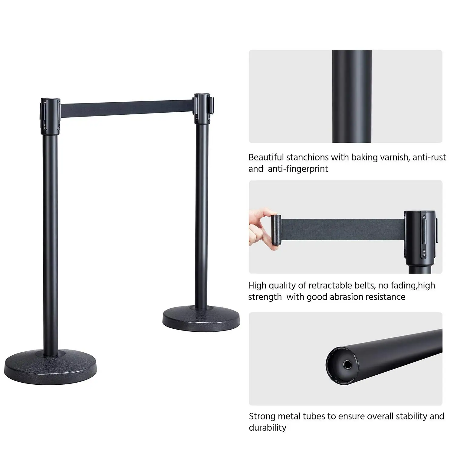 Stainless Steel Concrete Base Retractable Queue Stanchion Barrier ...