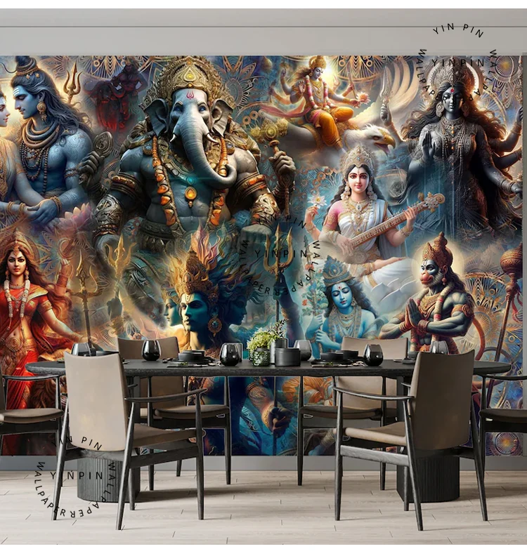 Ancient Hindu Gods Mythological Art Mural Wallpaper Design for Modern ...