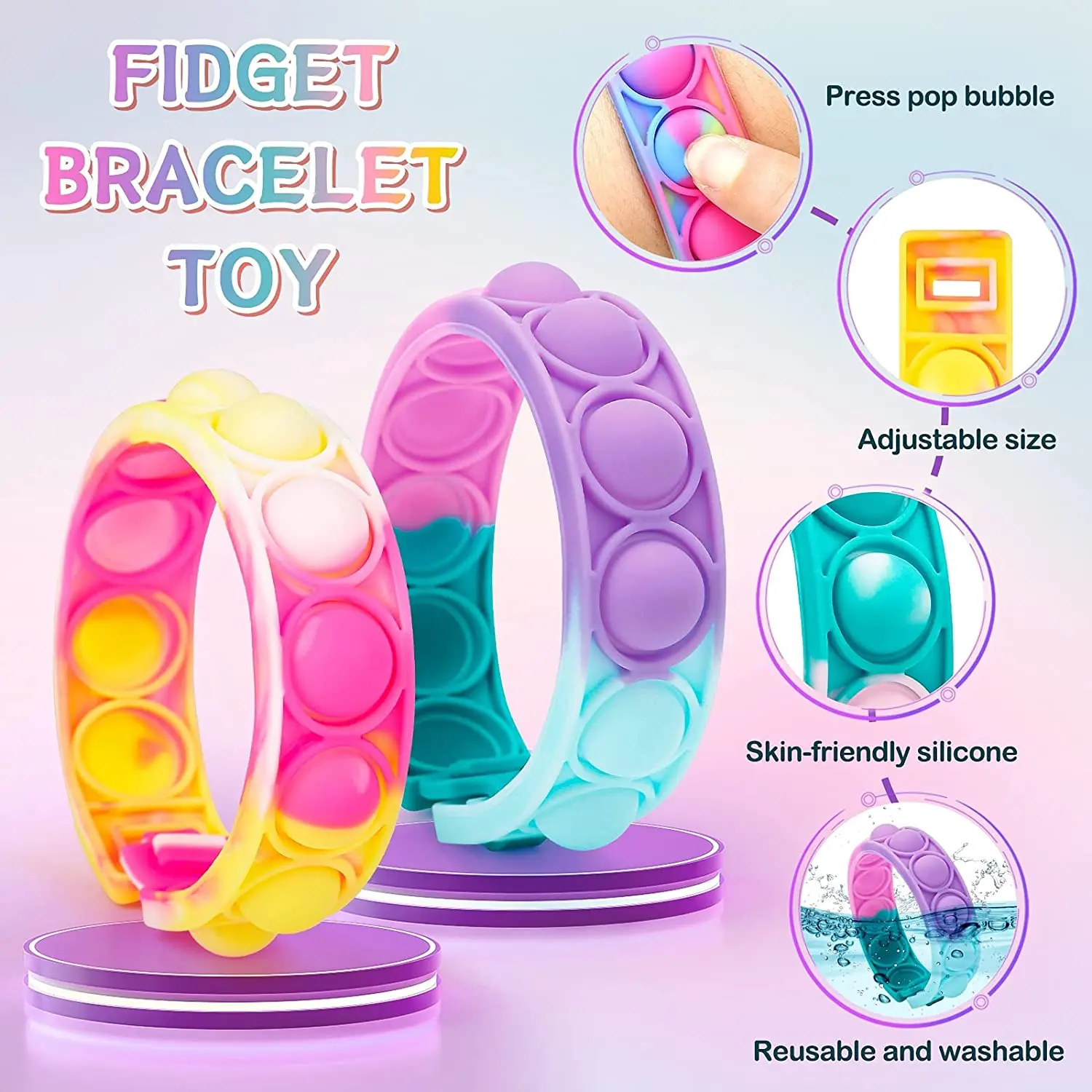 Push Pop Fidget Toy Fidget Bracelet,Durable And Adjustable,Multicolor ...