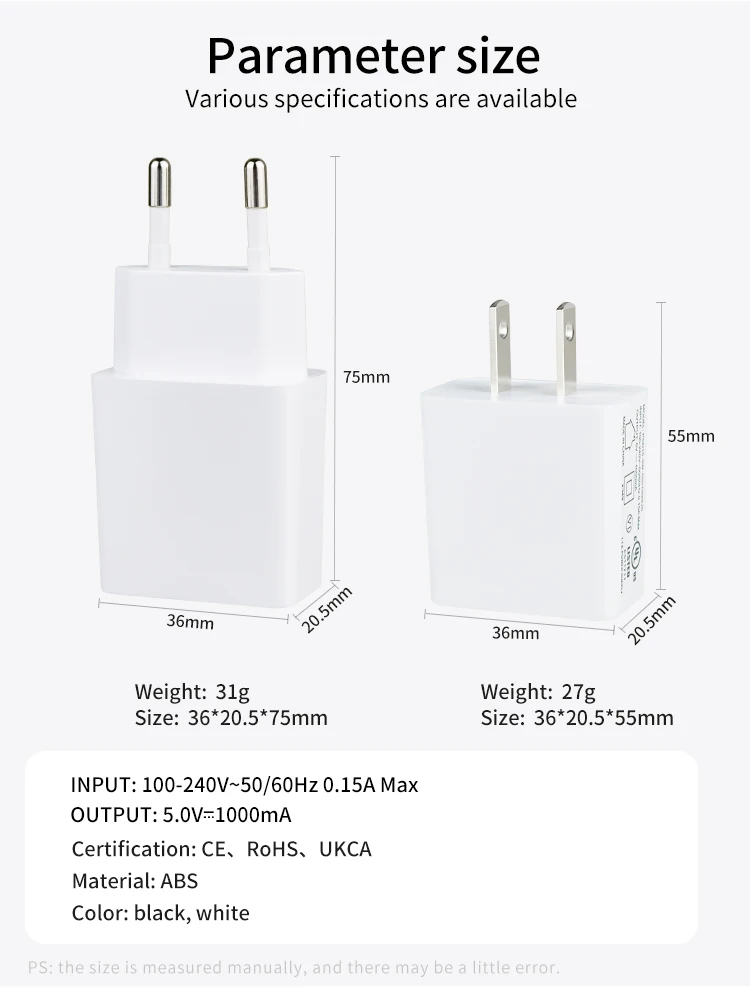 Wholesale CUL CE 5V1A 5W Travel Power Charger Adapter Micro Type C Cell Phone 5V1A USB a High ...