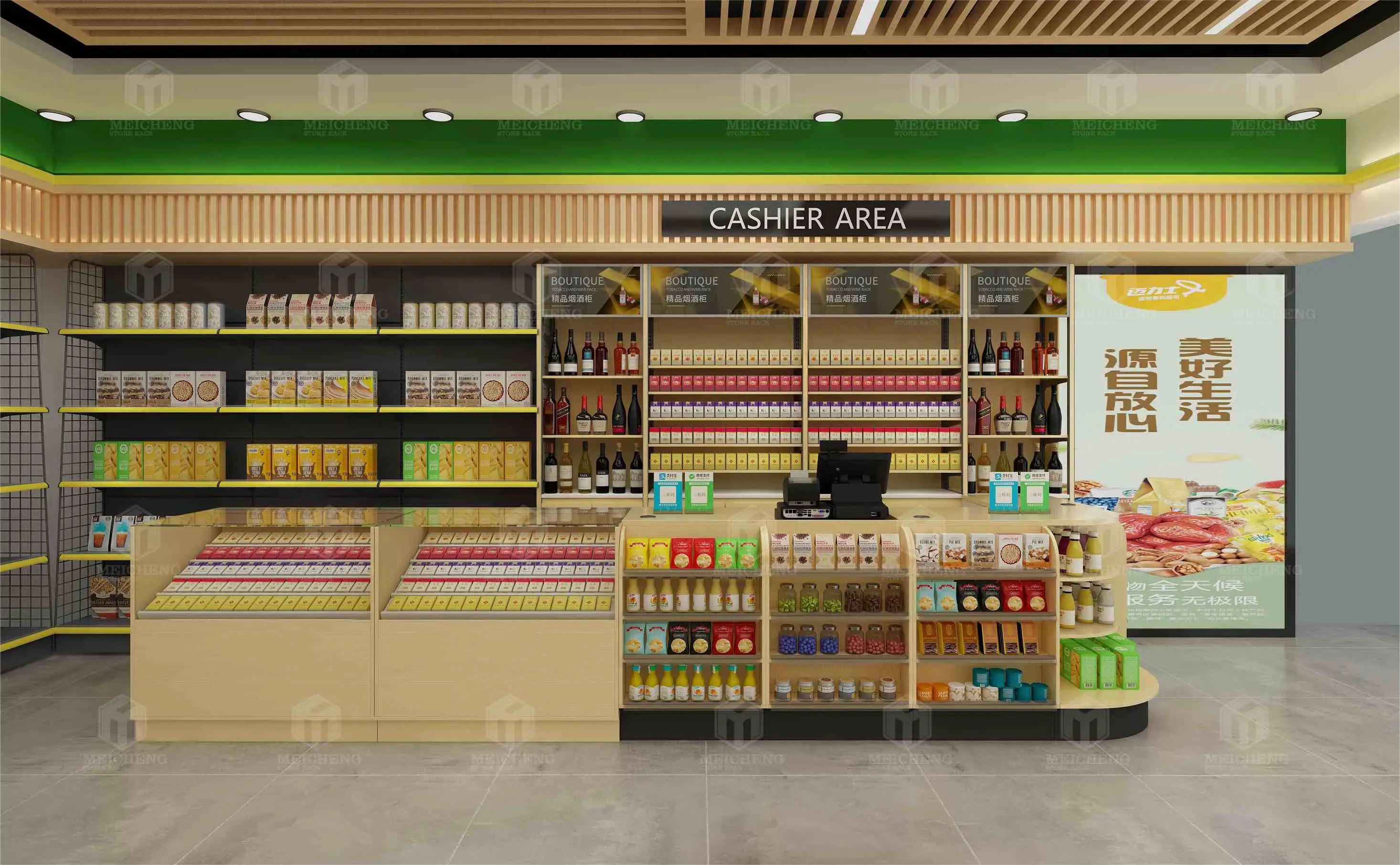 Meicheng Custom Supermarket Layout Kiosk Stands Rack Shelf Supermarket ...