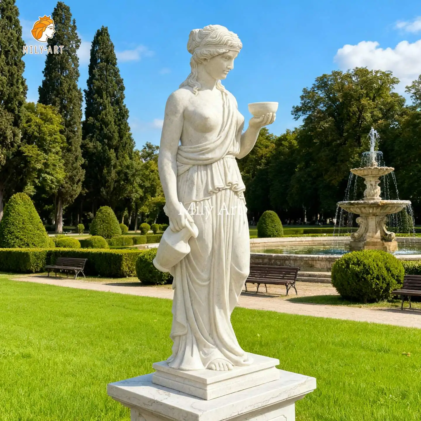 Outdoor Garden Life Size Hand Carved Natural Stone Hebe Statue