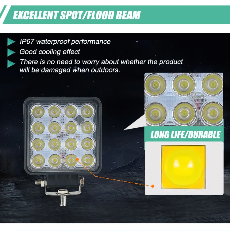 Truck Off Road Tractor 9-60v Led Work Light Ip68 Waterproof 48w Led ...
