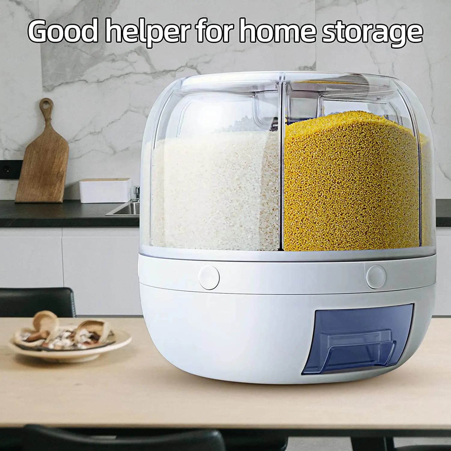 Hot 6-grid Rotating Rice Dispenser Kitchen Storage Container Box Dry ...