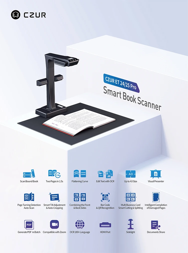 Czur Book Scanner Automatic ET24 Pro Ocr A3 Document Camera Library ...