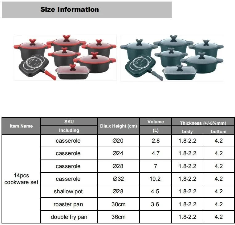 Cast Aluminum Non Stick Cookware Set Casserole Shallow Pot With Grill ...