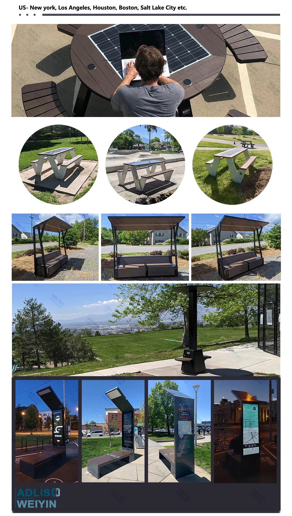 Smart Solar Powered Seating Benches - Perfect for Urban Spaces