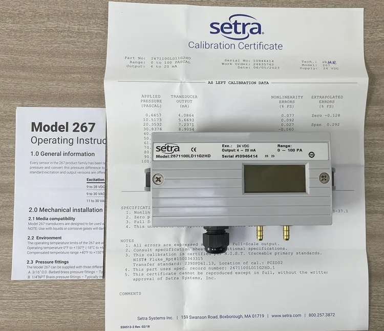 Setra 267 Hvac Cleanroom Low Differential Pressure Transducer Furnace ...
