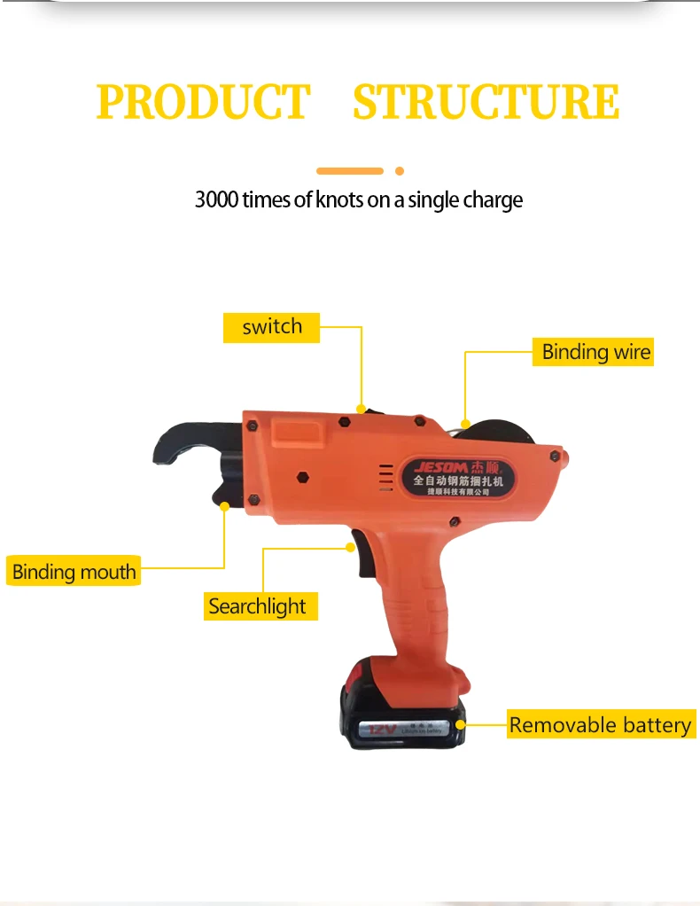 High Quality Cordless Handheld Construction Rebar Tying Machine