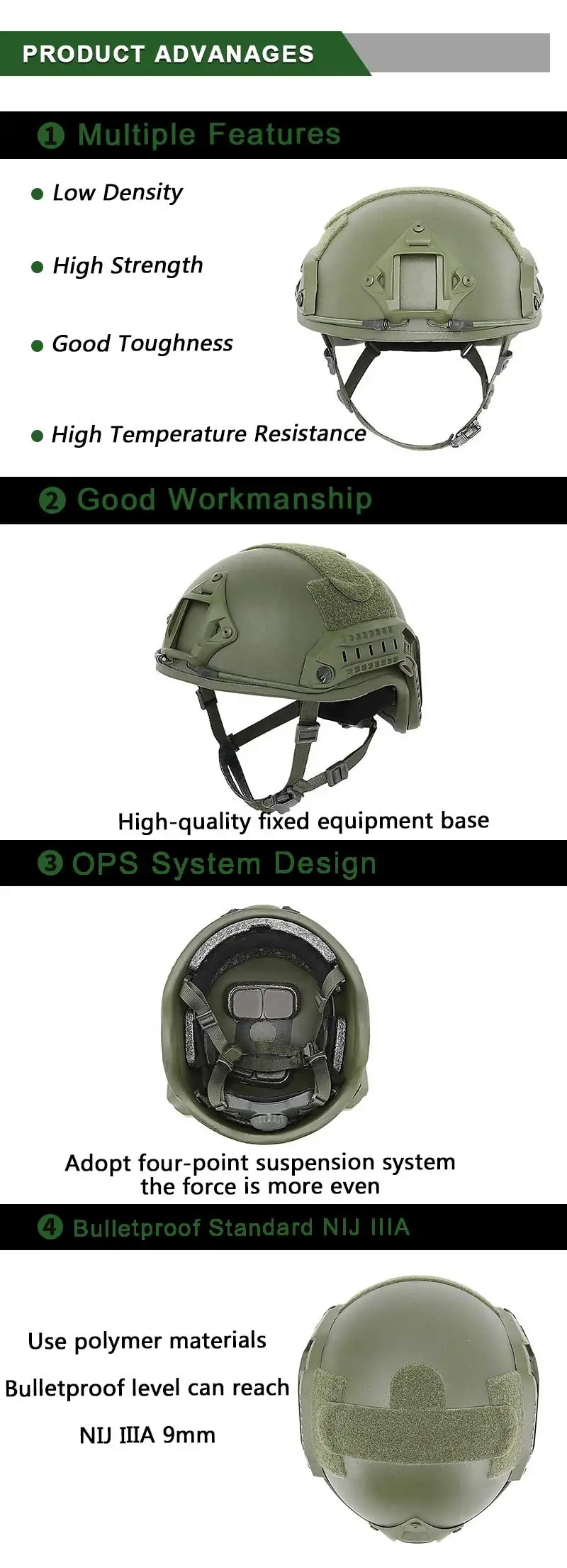 KMS Custom Wholesale Protective Security Helmet PE Aramid High Cut High ...