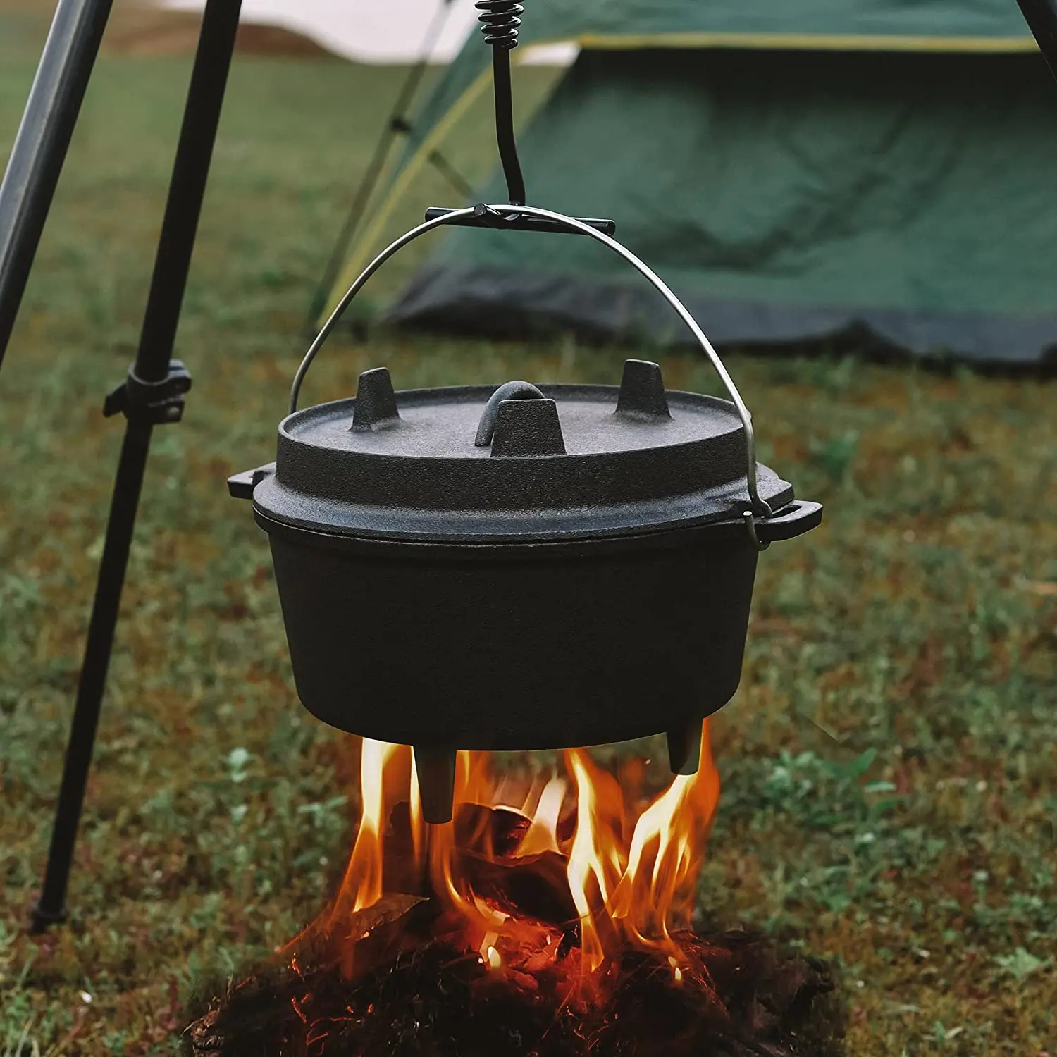 Outdoor Dutch Oven Set Cast Iron Cooking Pot With Lid Lifter Camping ...
