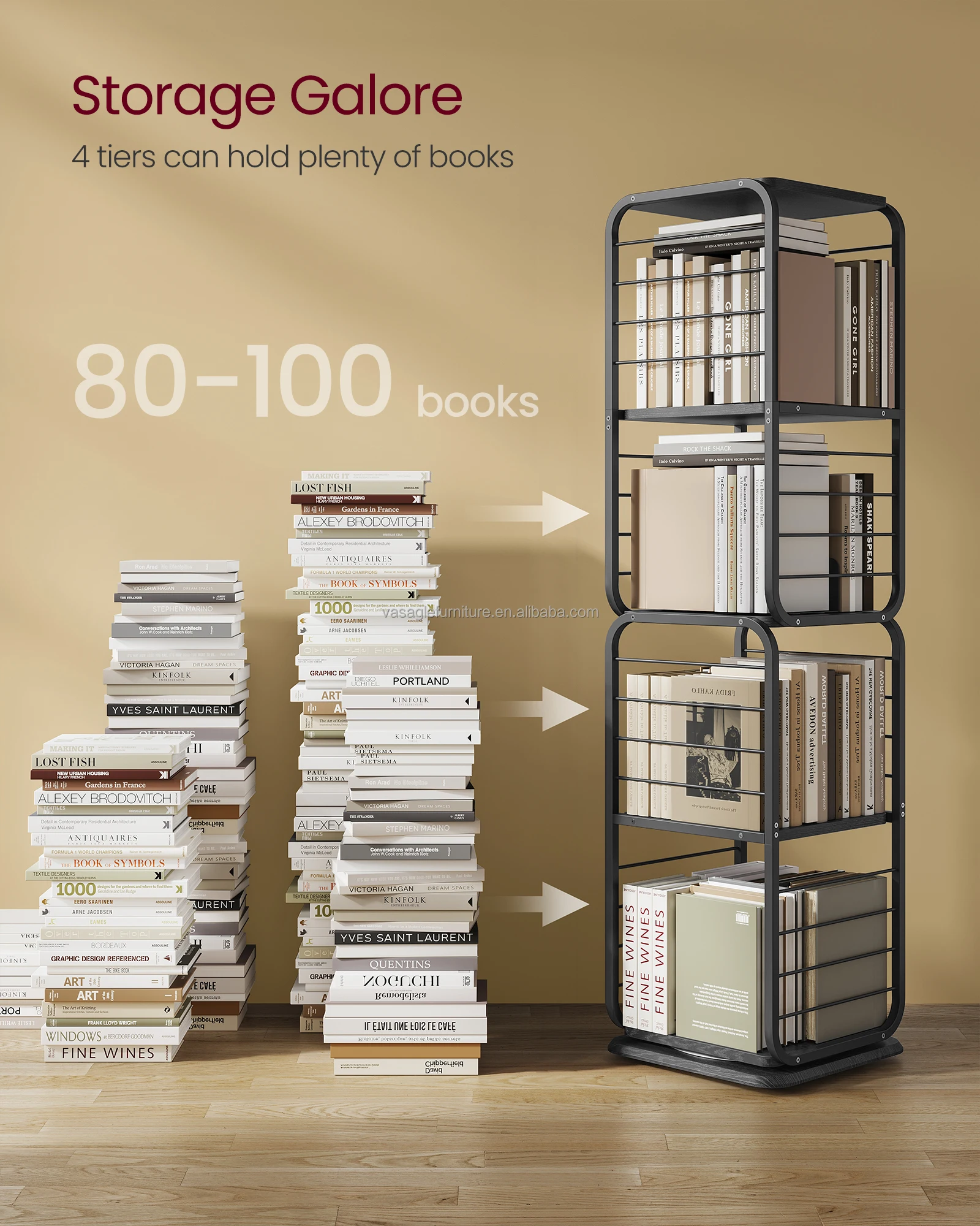 VASAGLE 4-Tier Rotating Bookcase - Perfect for Small Spaces