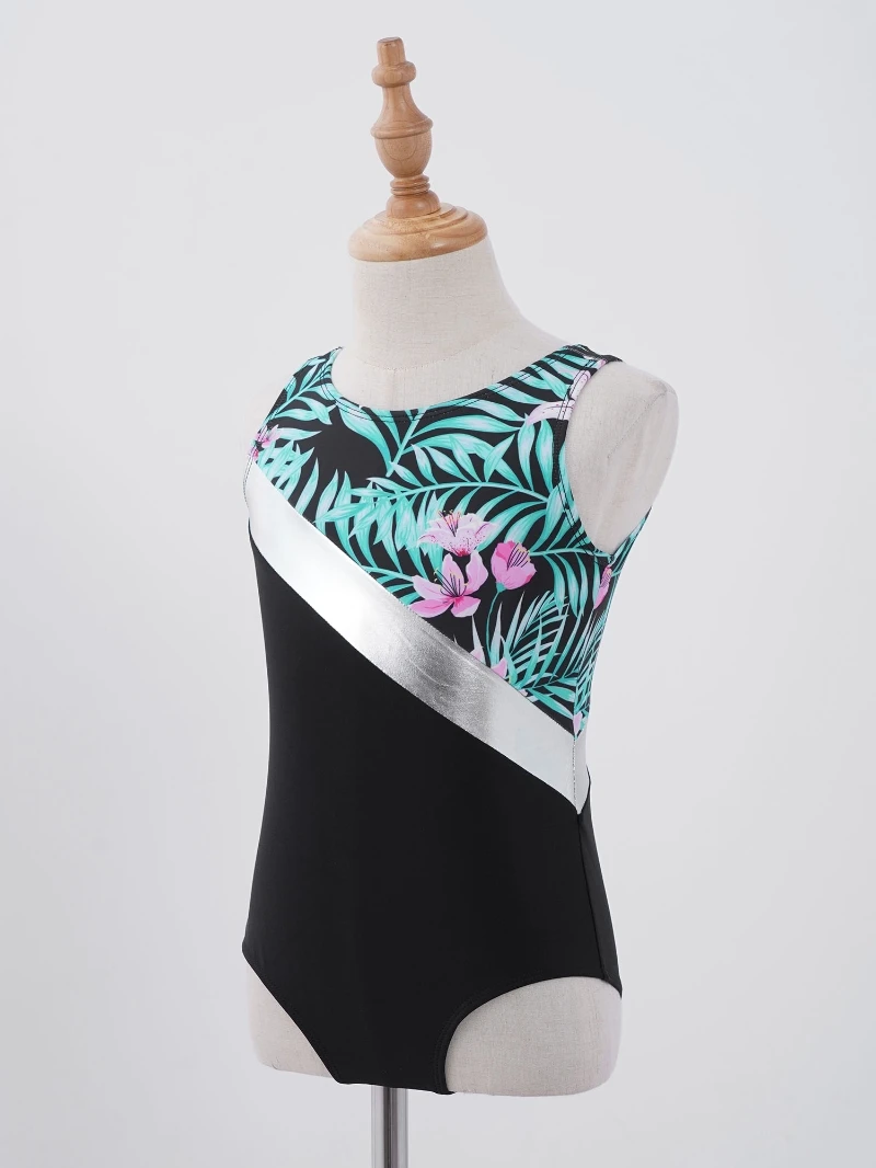 6-16y Girls One-piece Swimwear Sleeveless Patchwork Design Print ...