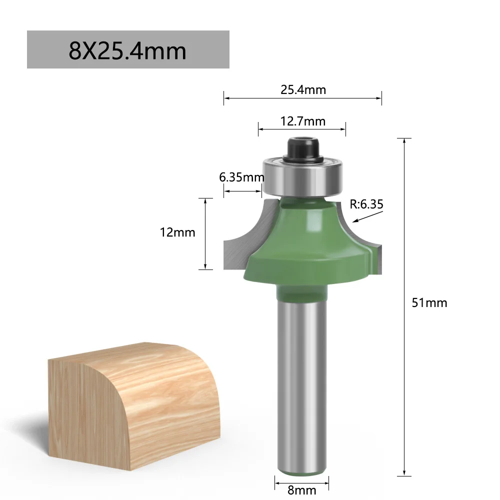 6pcs 8mm Shank Fillet Router Bit With Bearing R Angle Router Bit ...