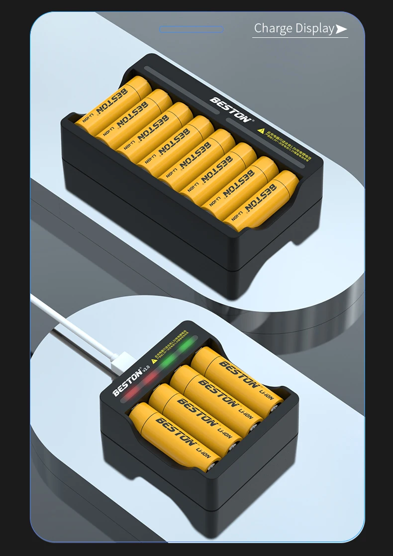 BESTON Fast Smart Charger 8 Slot 1.5V Li-ion Rechargeable Battery ...