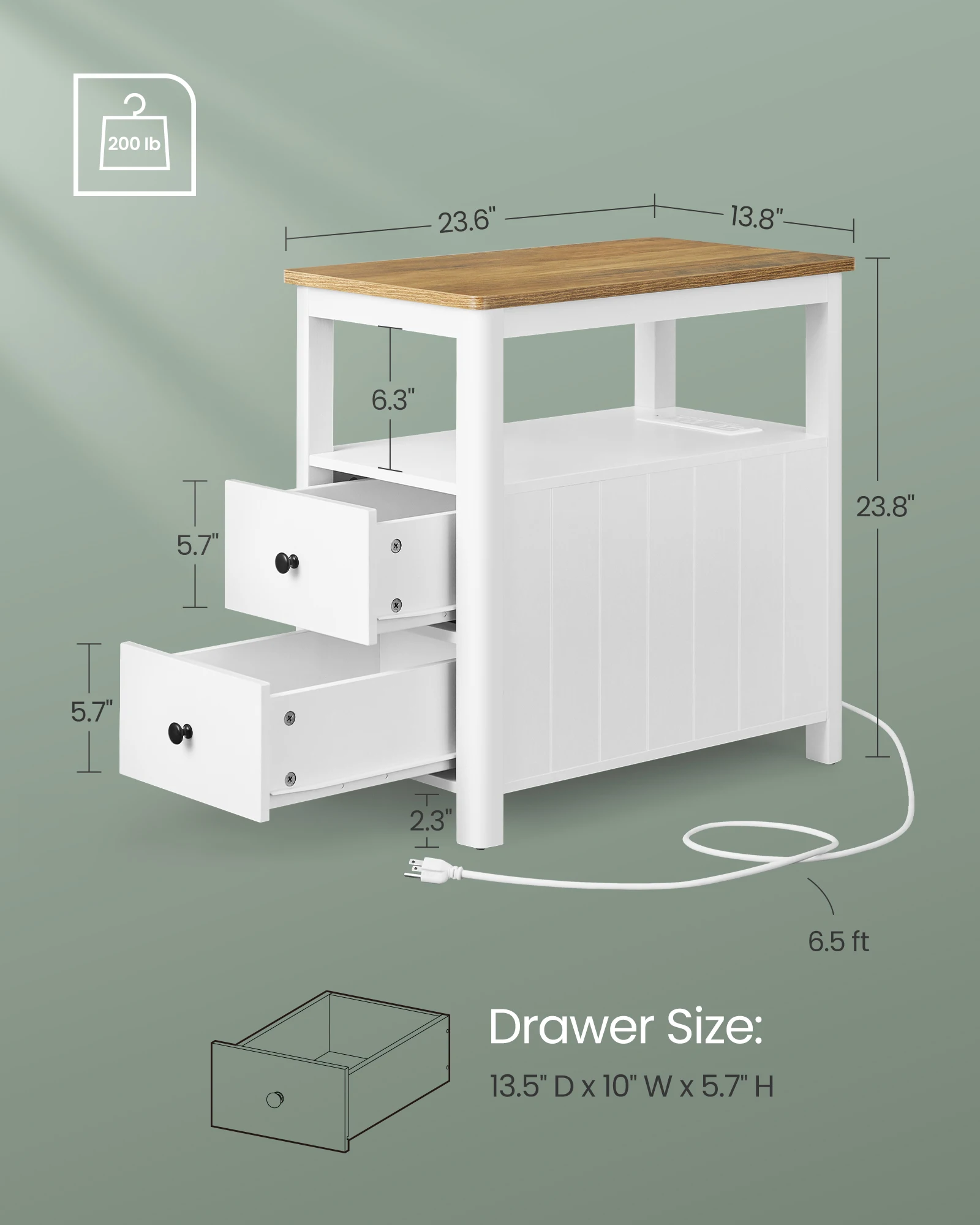 VASAGLE Side Table with Charging Station - Perfect for Small Spaces