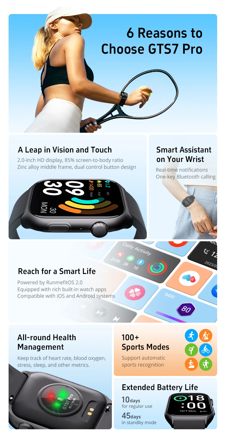 Starmax GTS7 Pro RunmefitOS 2.0 2D Gravitational Acceleration Smart Watch Mobile Connected ...