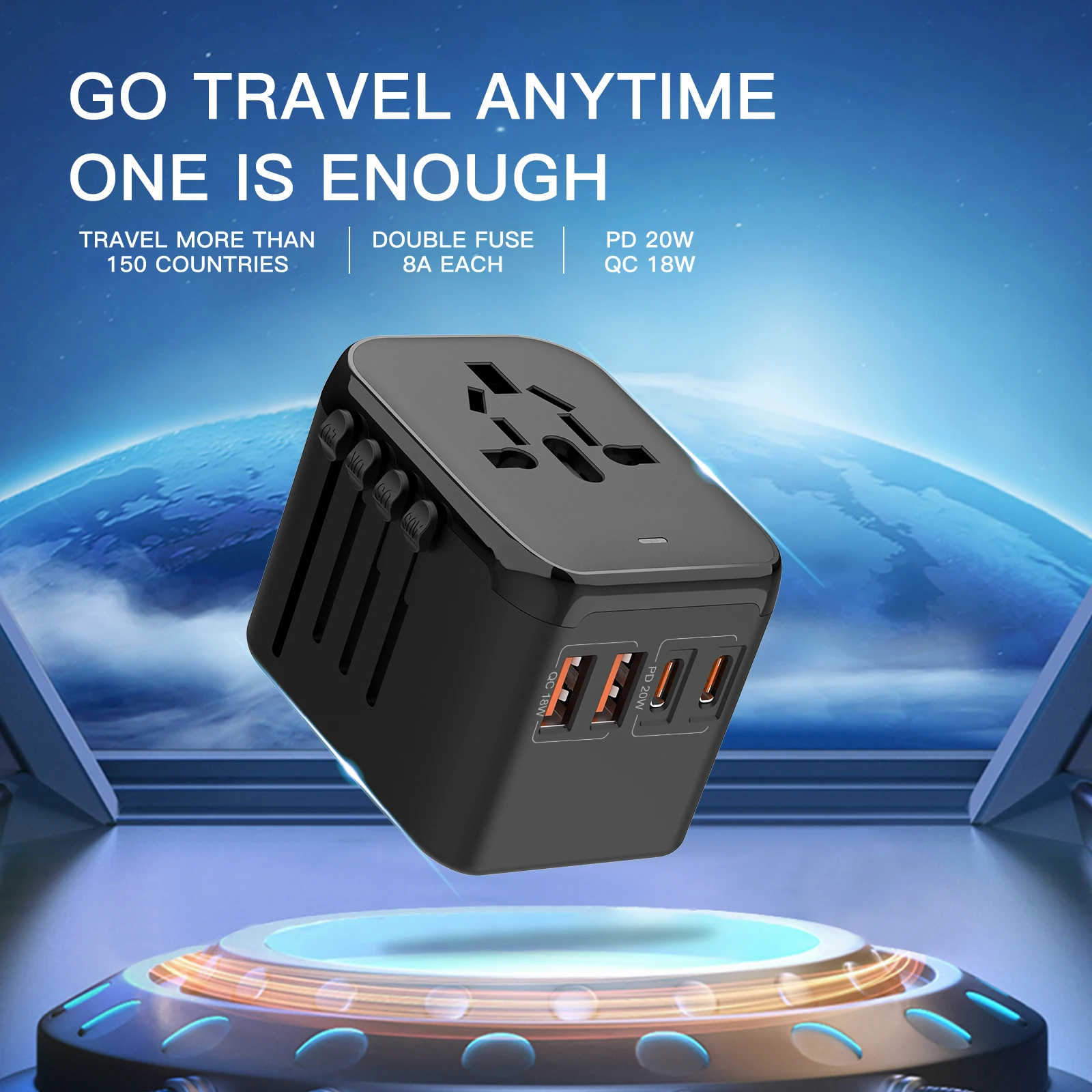 Universal Travel Adapter with USB and Type-C - 20W PD QC 3.0