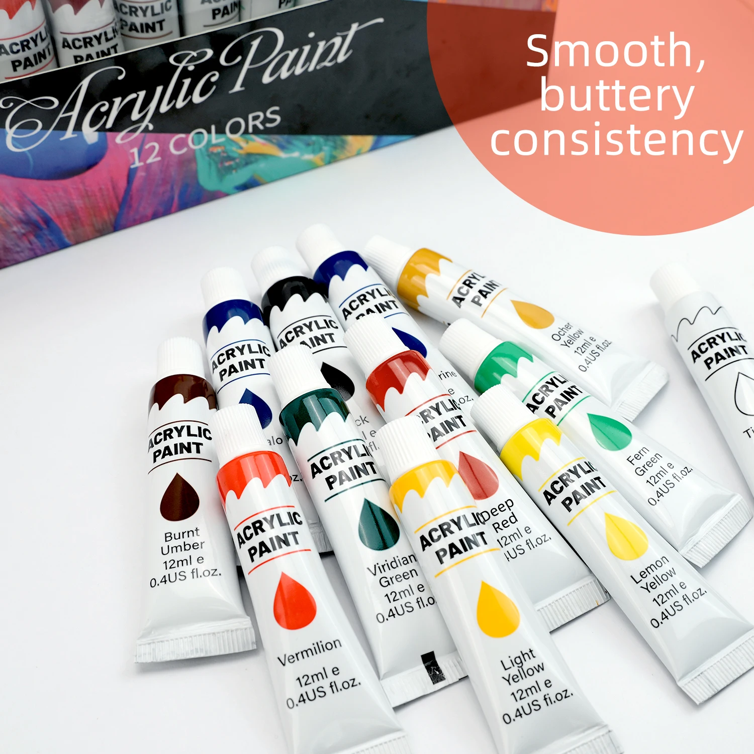 New Set 12 Colours 12ml Acrylic Paint Set , Perfect for Canvas, Wood ...