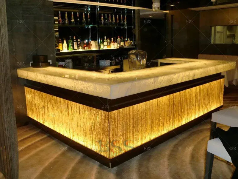 Modern U-Shaped Onyx Marble Bar Counter with LED Light - Customizable ...