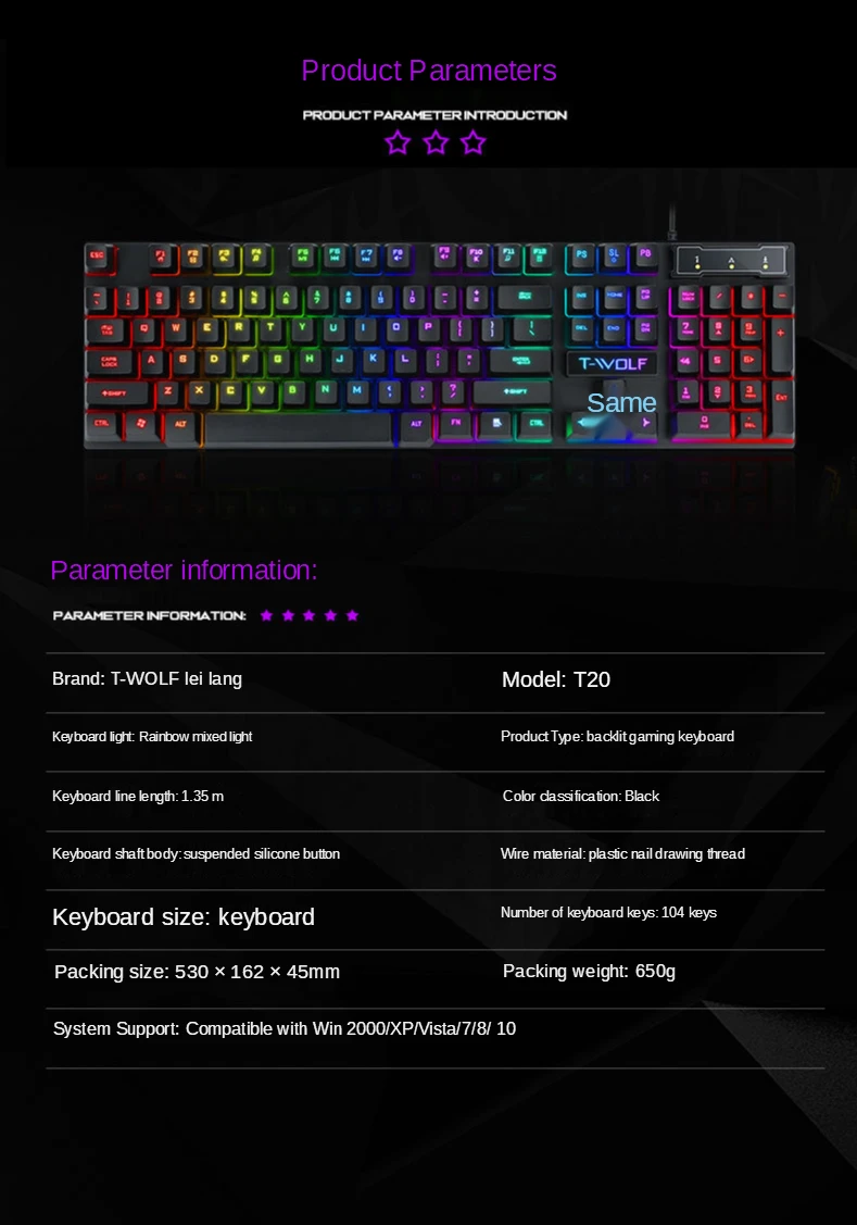 USB Wired Mechanical Gaming Keyboard - 104 Keys LED Backlit Rainbow ...