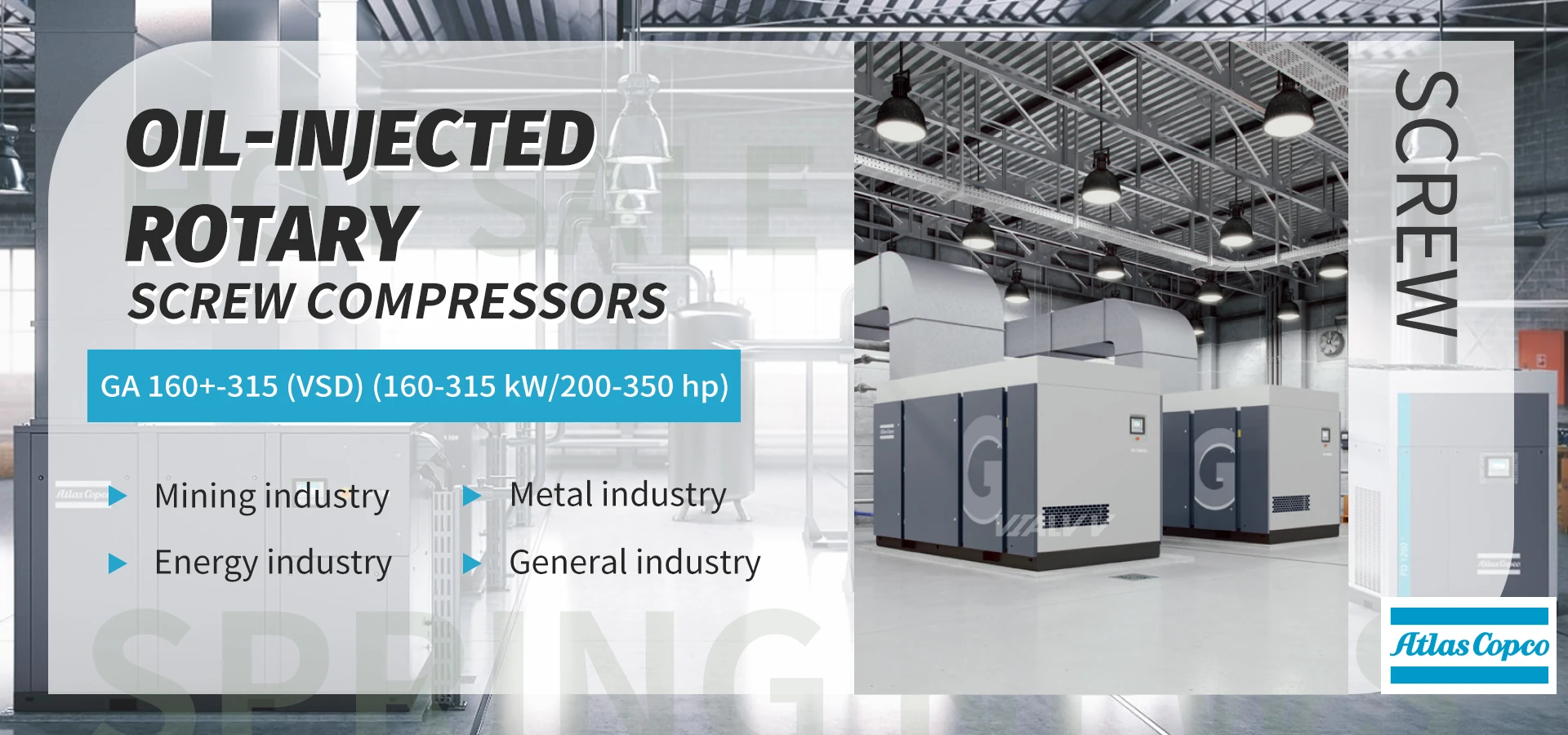 Atlas Copco Rotary Screw Air Compressor GA160, GA200, GA250, GA315 ...