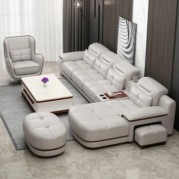 Italian Genuine Leather Sectional Sofa Set With Electric Recliner ...