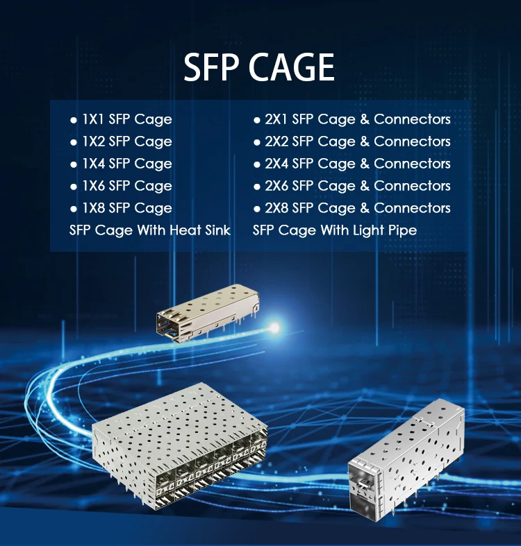 SFP013-L Pulse Compatible 40P Stacked 2x1 Ports Press Fit SFP Cage With ...