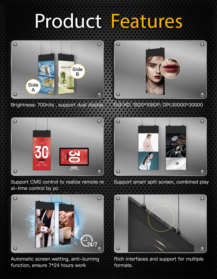 Hanging Lcd Led Shop Window Display Signage Digital 37 43 55 Double ...