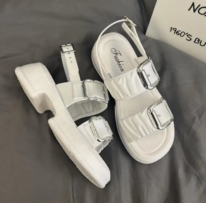 Women New Arrival White Black Soft Thick Bottom Two Strap Adjustable ...
