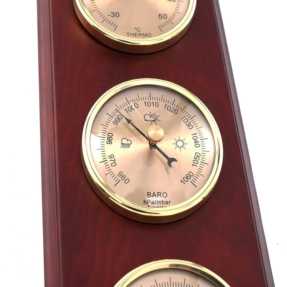 Rectangle Design Wooden 3 Analog Clocks Barometer Hygrometer ...