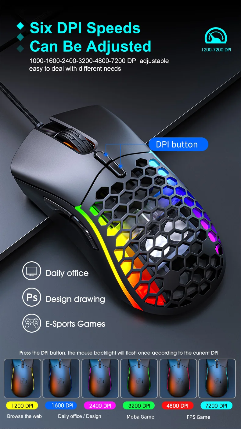 Imice T60 Gaming Mouse - 7200DPI, LED RGB, 7 Programmable Keys