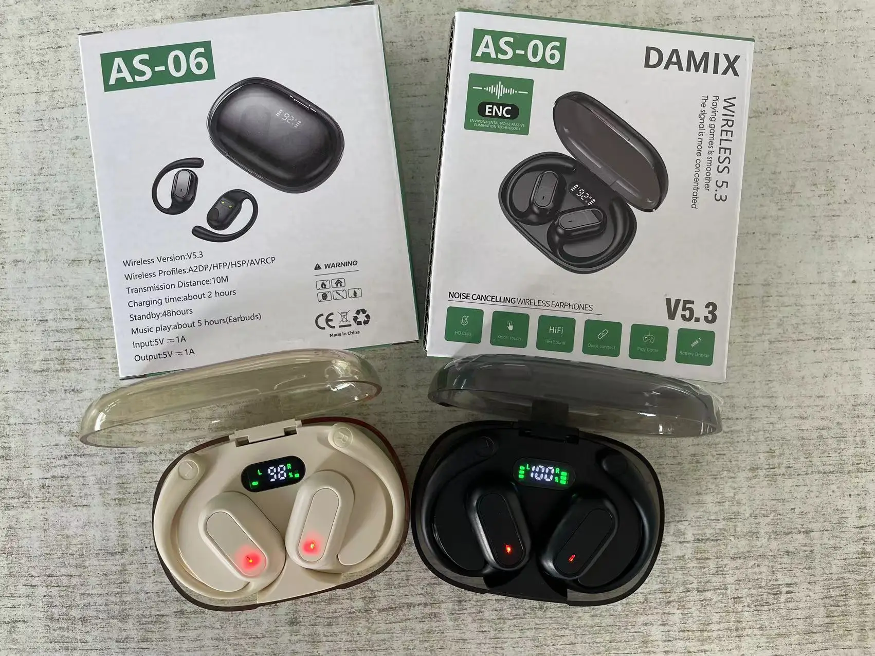 As-06 Surround Sound Ows Open Ear Transparent Tws Earbuds Headphone Hd ...